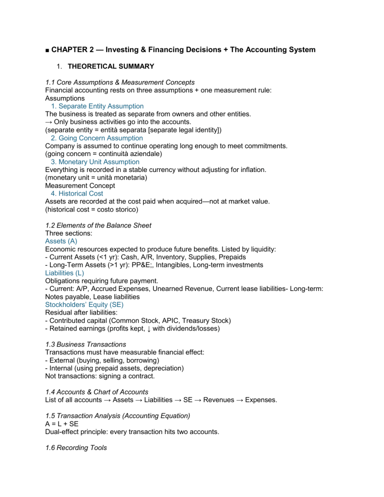 Financial Accounting Study Guide: Chapters 2-10 Notes & Formulas