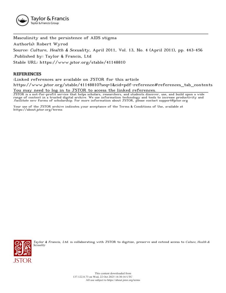 Masculinity and AIDS Stigma in Uganda: Ethnographic Study