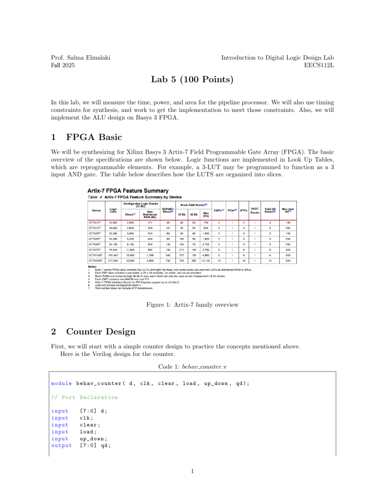 Lab 5: Digital Logic Design on Basys 3 FPGA