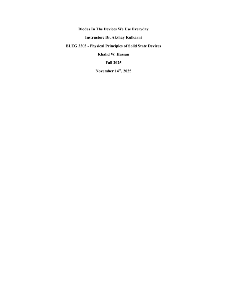 Diodes in Everyday Devices: Solid State Project Report