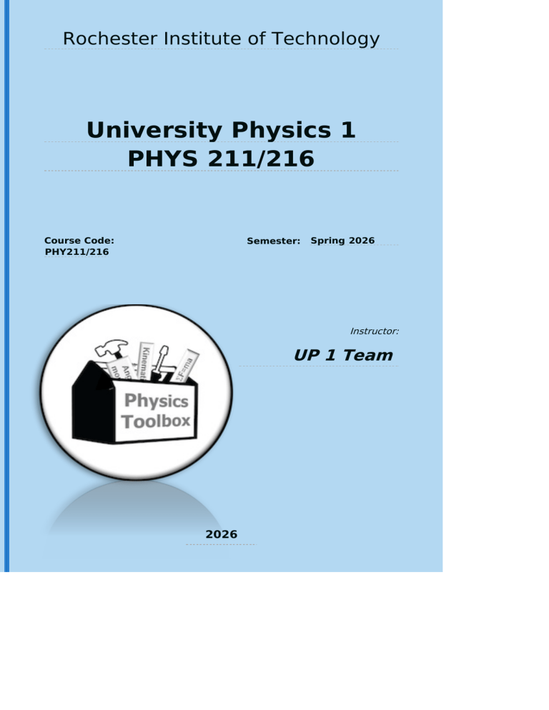 University Physics 1 Course Materials (PHYS 211/216) - RIT