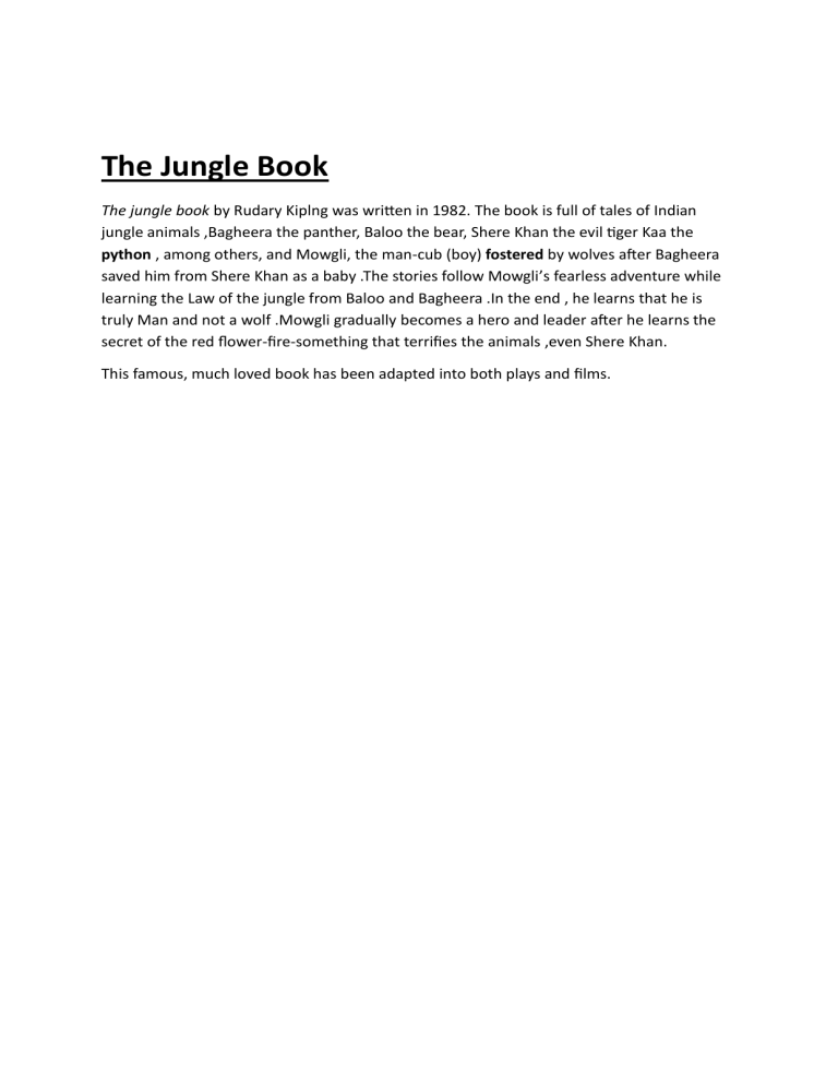 The Jungle Book Summary by Rudyard Kipling