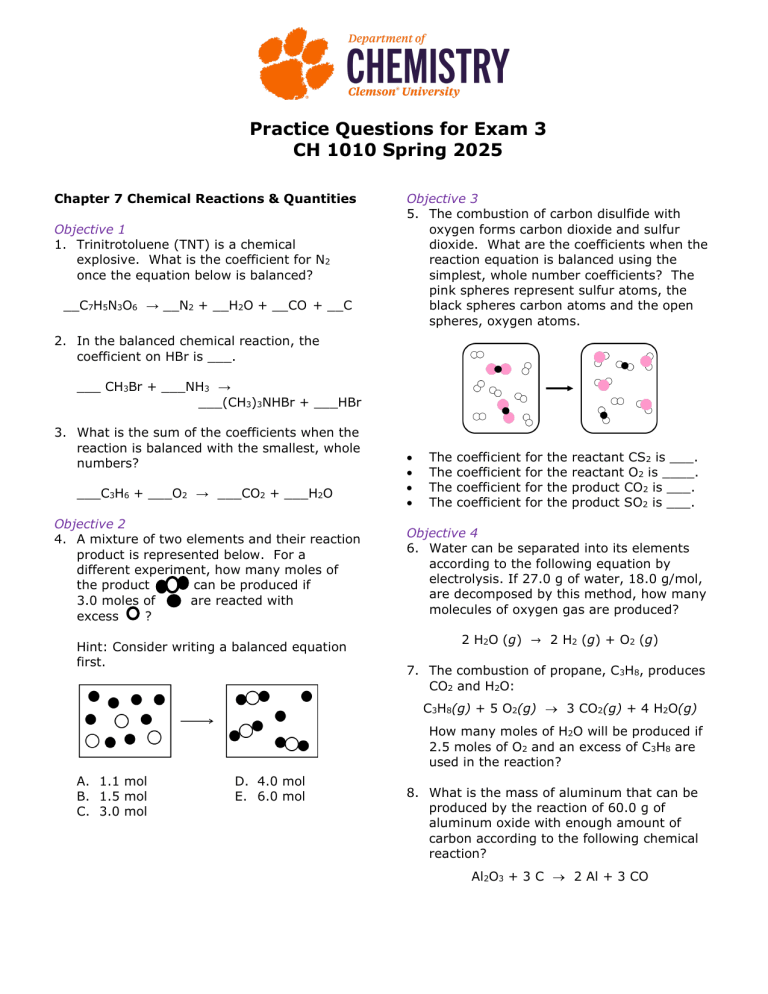 CH 1010 Practice Exam: Chemical Reactions & Thermochemistry