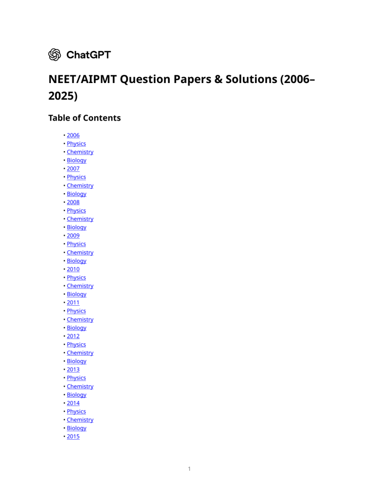 NEET/AIPMT Question Papers & Solutions (2006-2025)