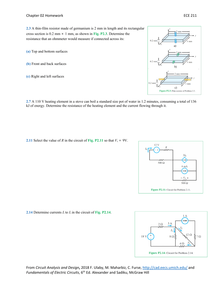 ECE 211 Chapter 02 Homework: Circuit Analysis Problems