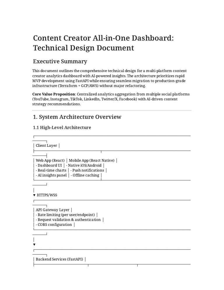Content Creator Dashboard Technical Design & Architecture