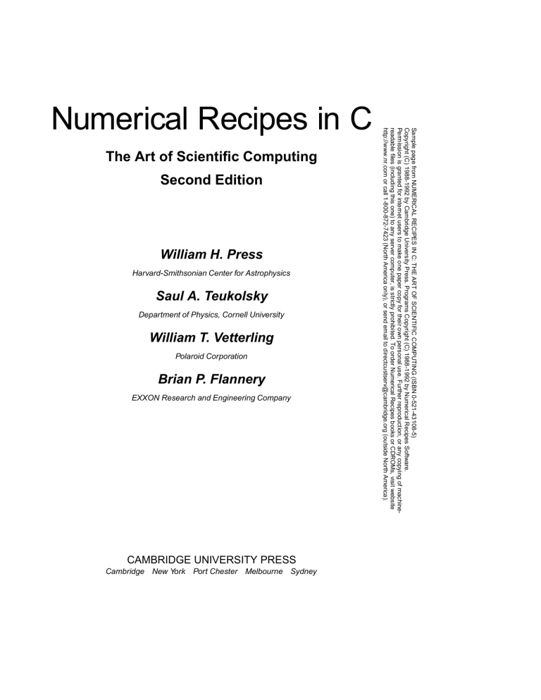 Numerical Recipes in C: The Art of Scientific Computing (2nd Ed.)