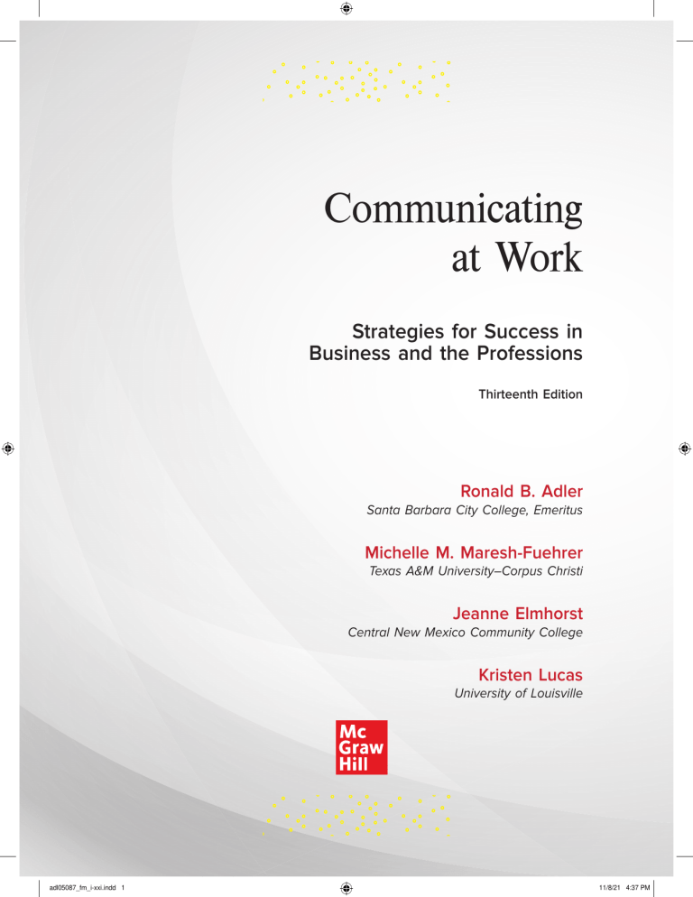 Communicating at Work: Business Communication Strategies Textbook