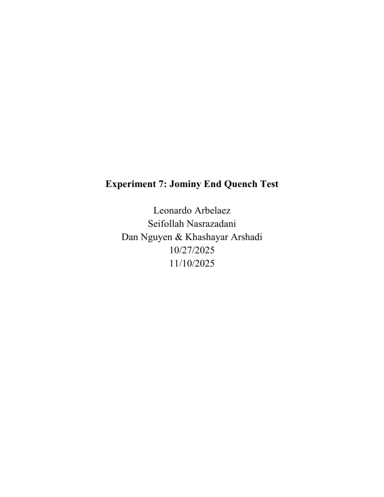 Jominy End Quench Test Lab Report: Steel Hardenability Analysis