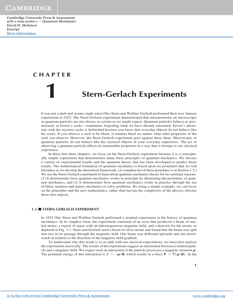 Quantum Mechanics: Stern-Gerlach Experiments