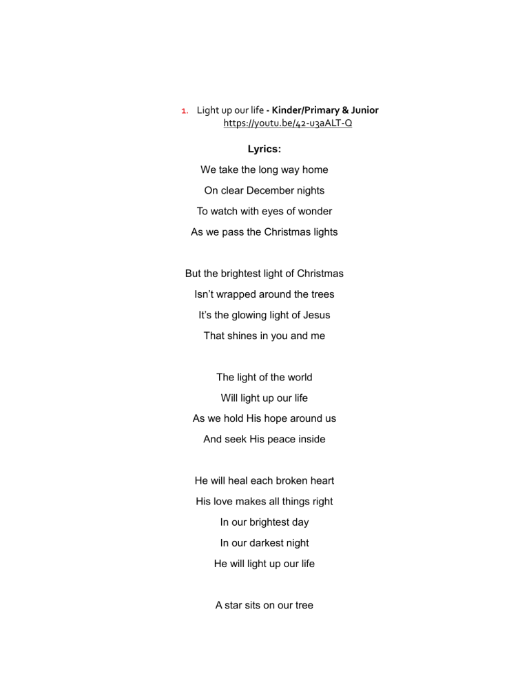 Children's Christmas Song Lyrics for Elementary School