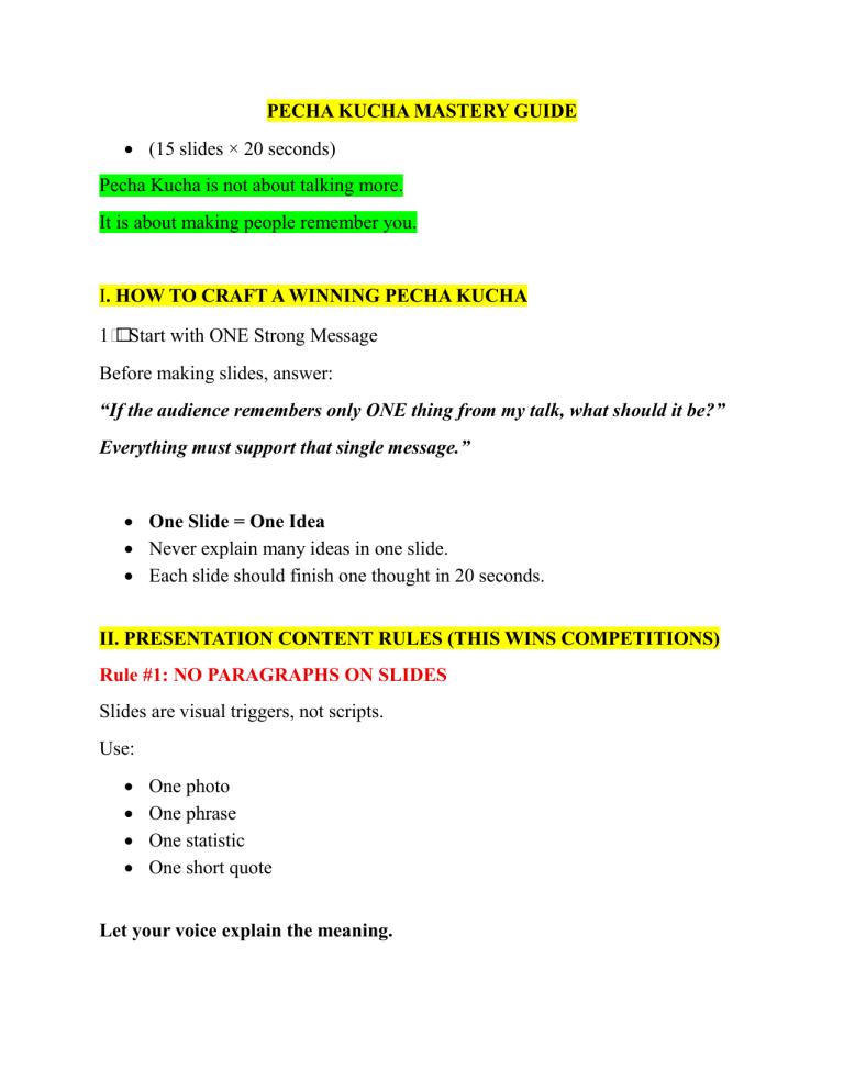 Pecha Kucha Mastery Guide: Presentation Tips & Public Speaking