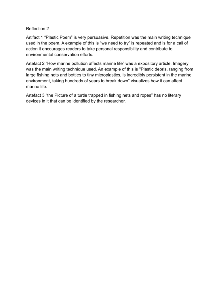 Reflection 2: Marine Pollution Artifacts Analysis