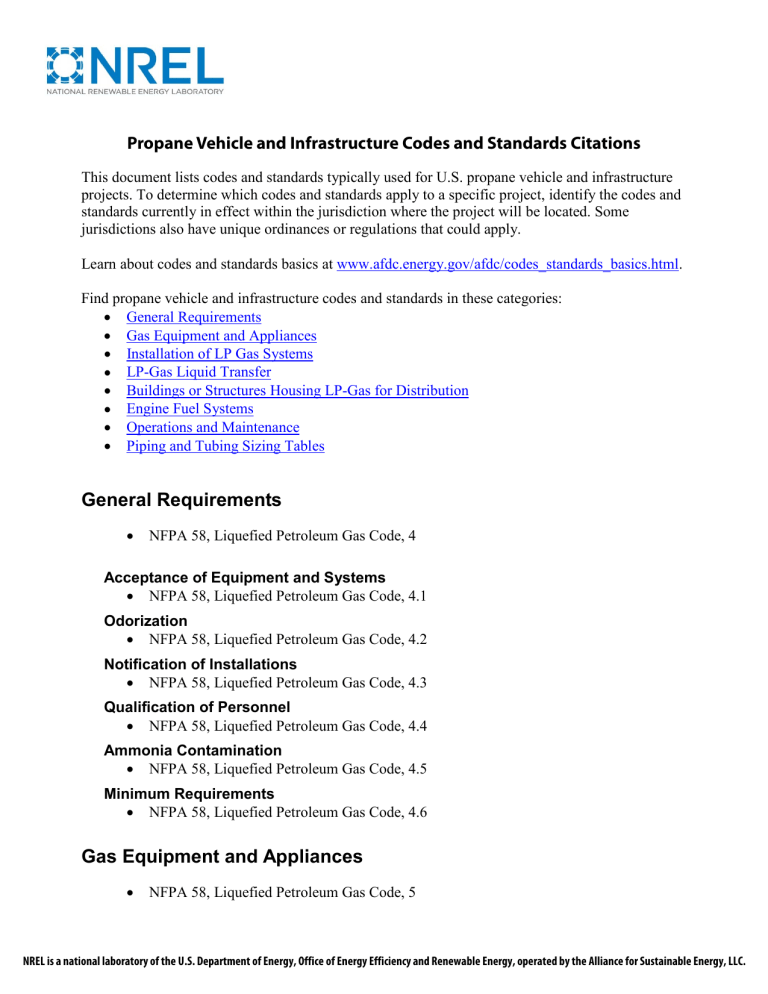 Propane Vehicle & Infrastructure Codes & Standards Citations