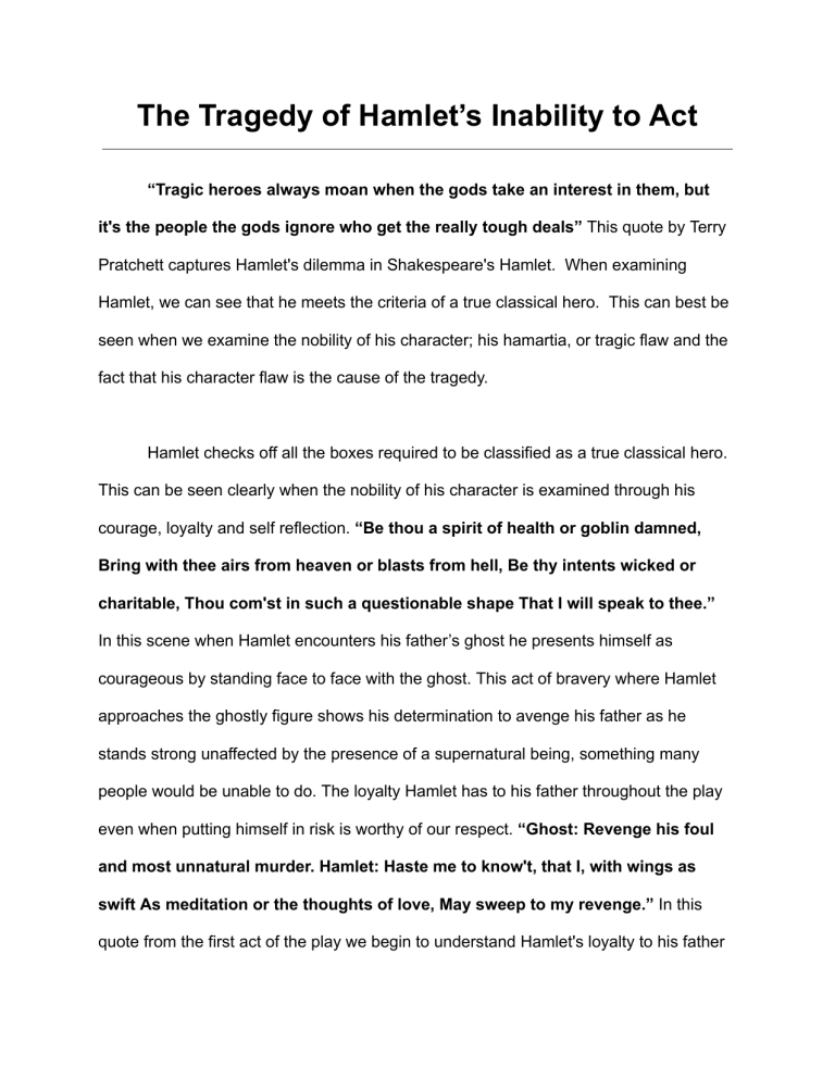 Hamlet's Inability to Act: Tragic Hero Analysis