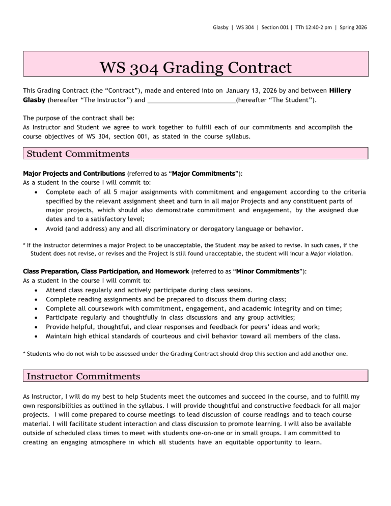 WS 304 Grading Contract