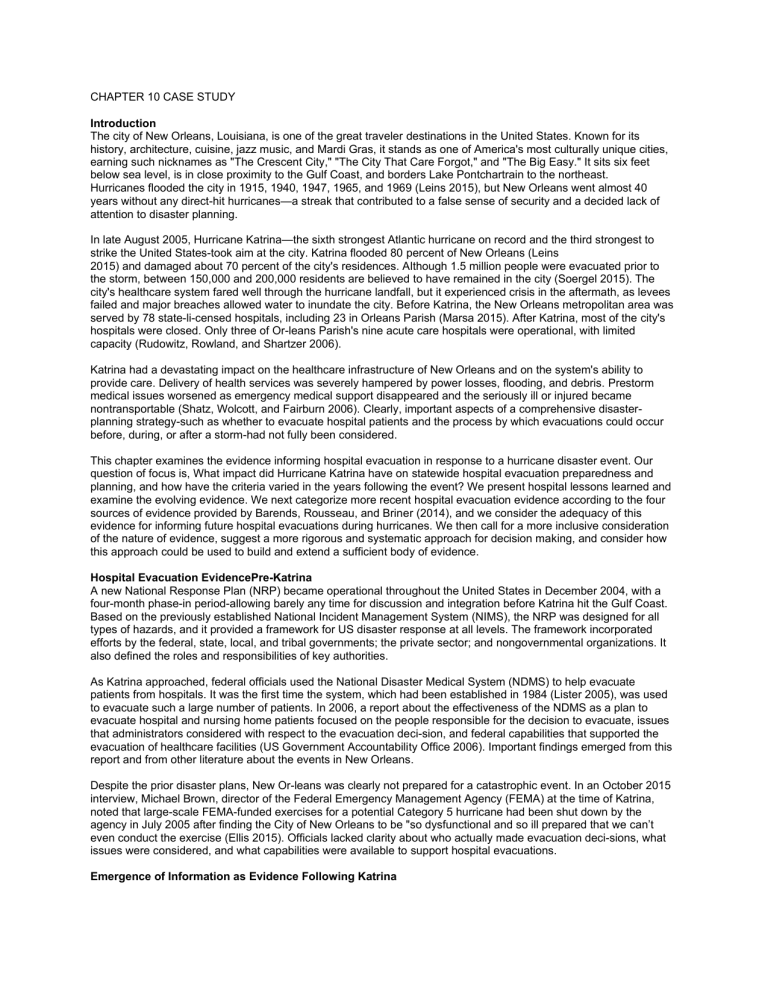 Hurricane Katrina Hospital Evacuation Case Study