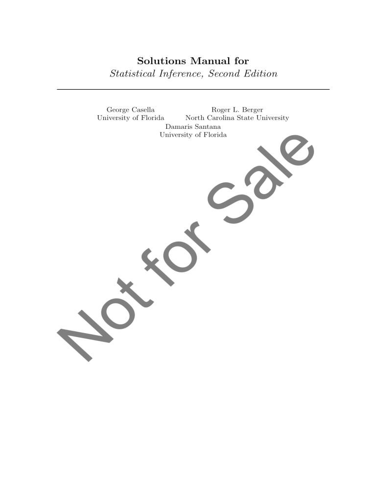 Statistical Inference Solutions Manual PDF