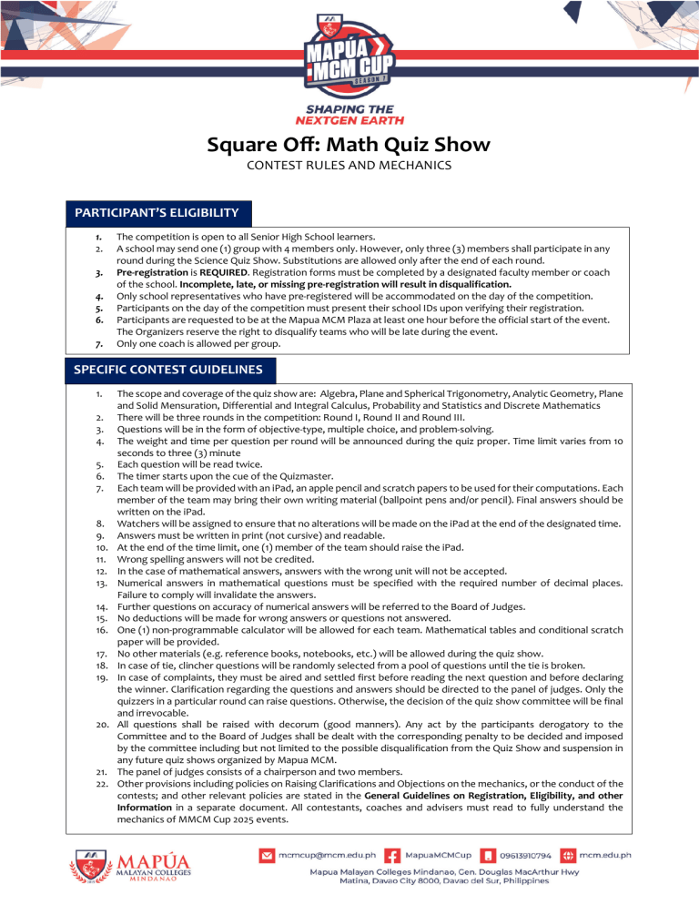 Square Off Math Quiz Show Rules & Mechanics
