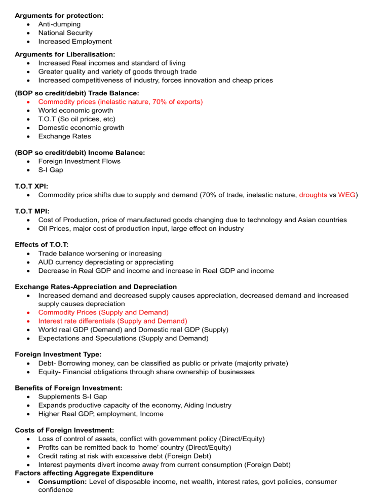 Economics Study Guide: Trade, Policy, and Balance of Payments