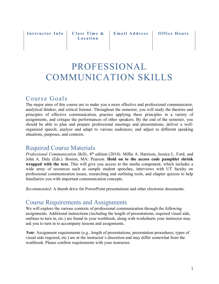 Professional Communication Skills Course Syllabus