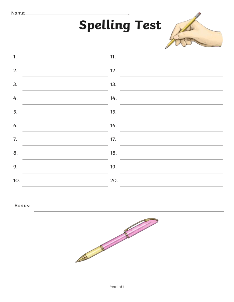 Editable Spelling Test Template