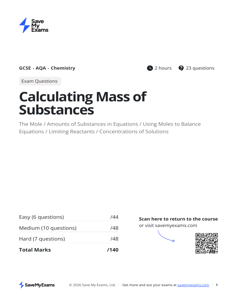 GCSE Chemistry Exam: Calculating Mass of Substances