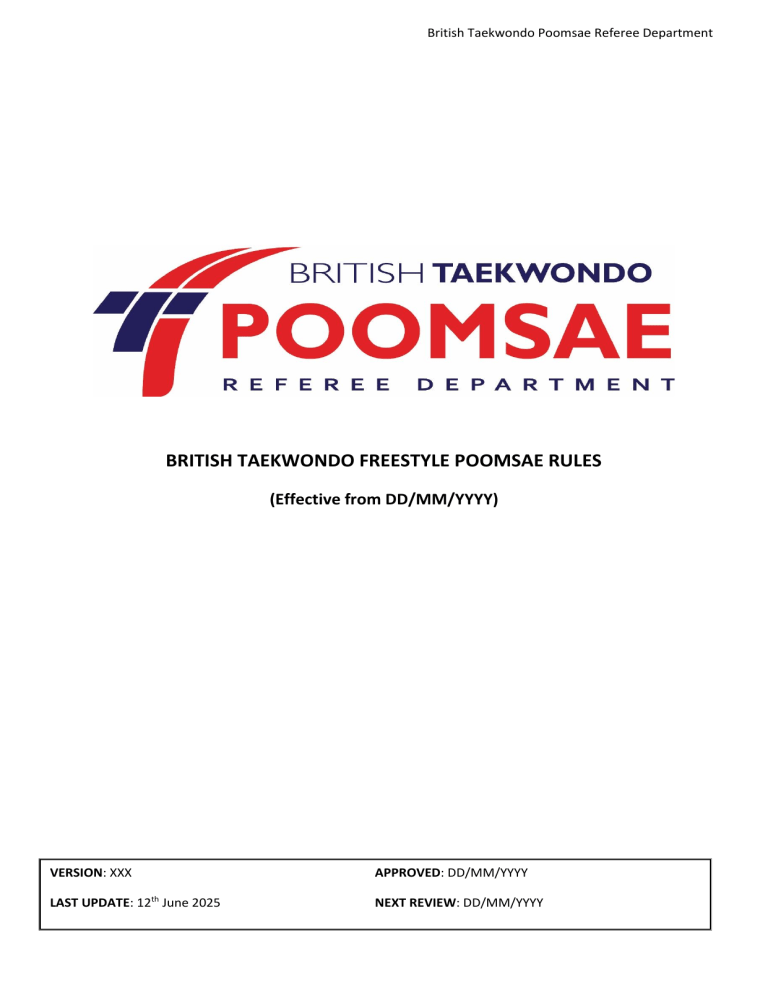 British Taekwondo Freestyle Poomsae Rules (2025)
