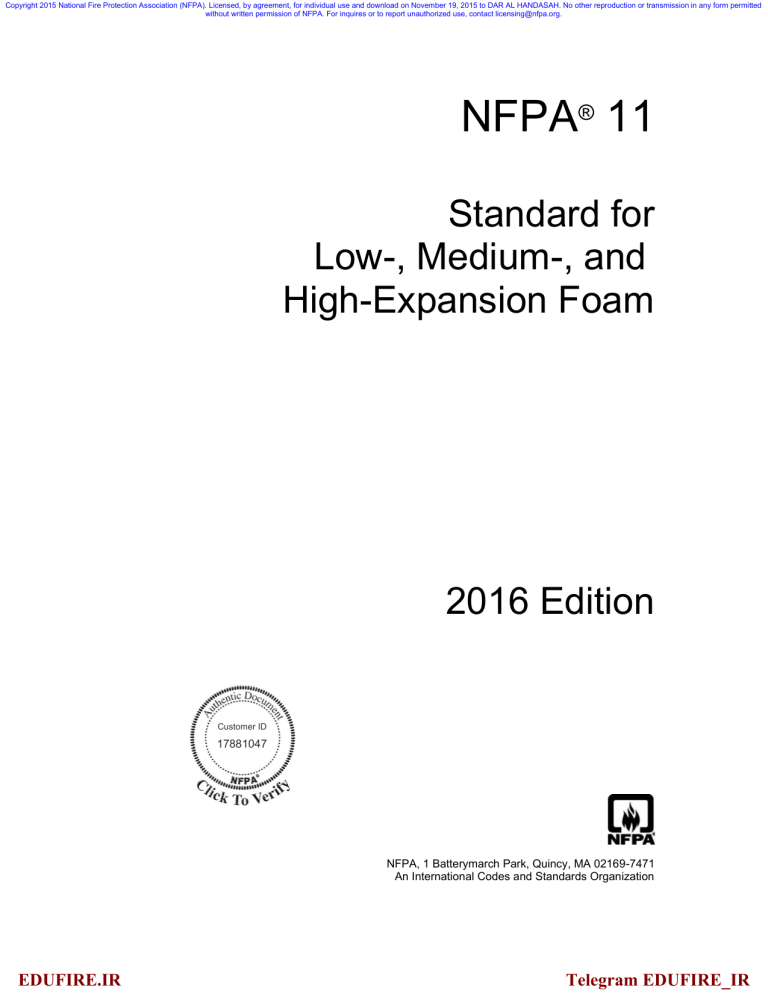 NFPA 11 Standard for Low-, Medium-, and High-Expansion Foam 2016