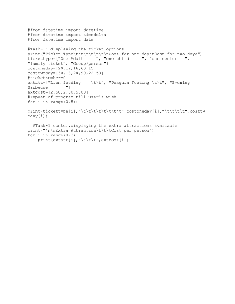 Python Zoo Ticket System Code Example