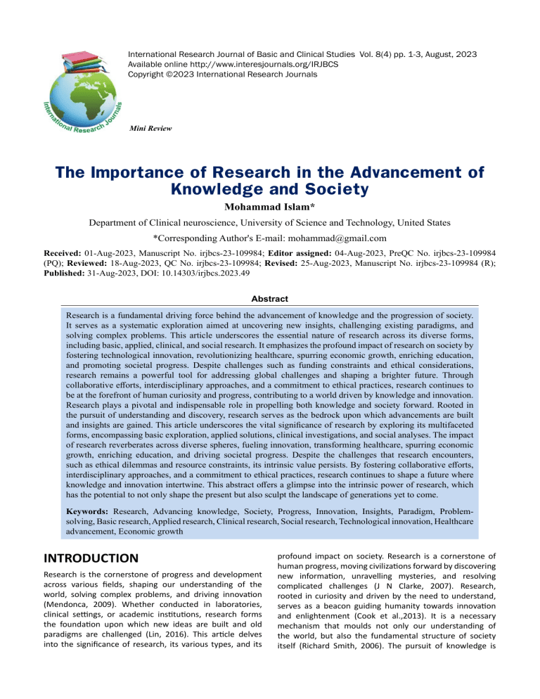 The Importance of Research in Advancing Knowledge
