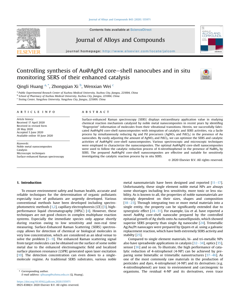 Au@AgPd Core-Shell Nanocubes Synthesis and SERS Catalysis