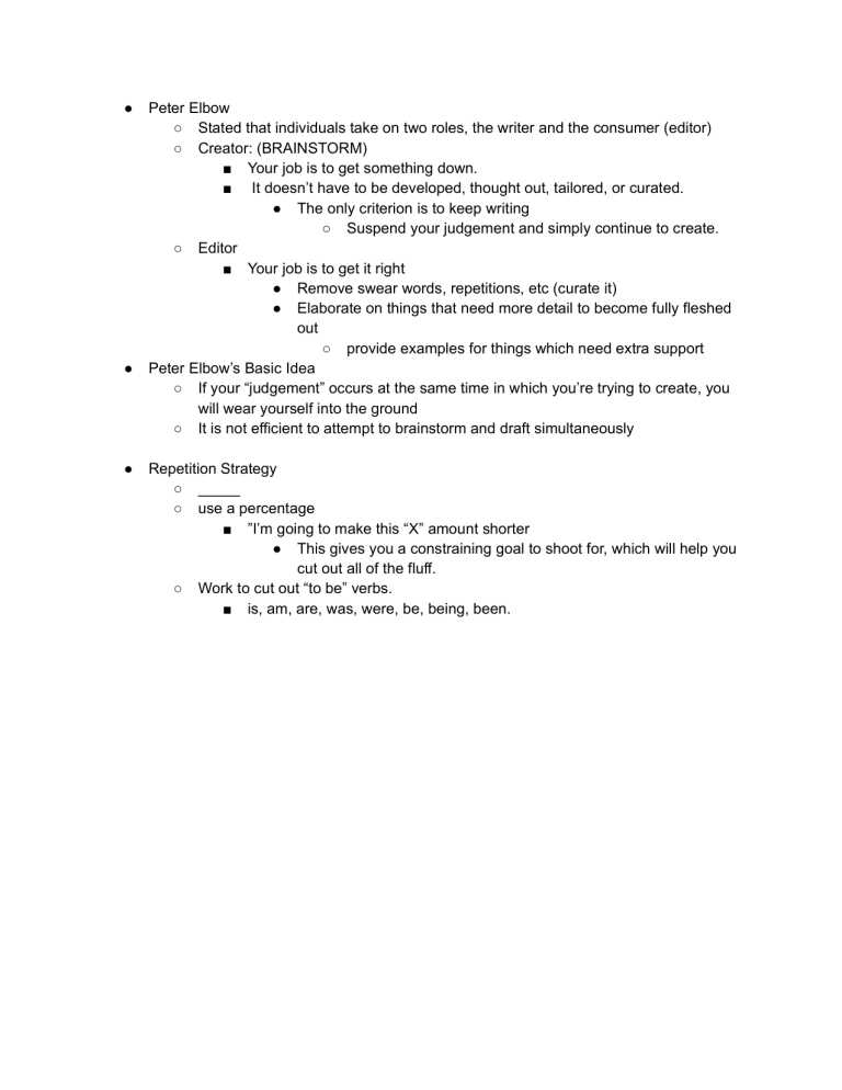Peter Elbow Writing Strategies: Creator vs Editor