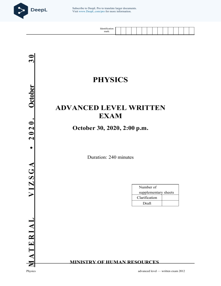 Advanced Physics Written Exam 2020