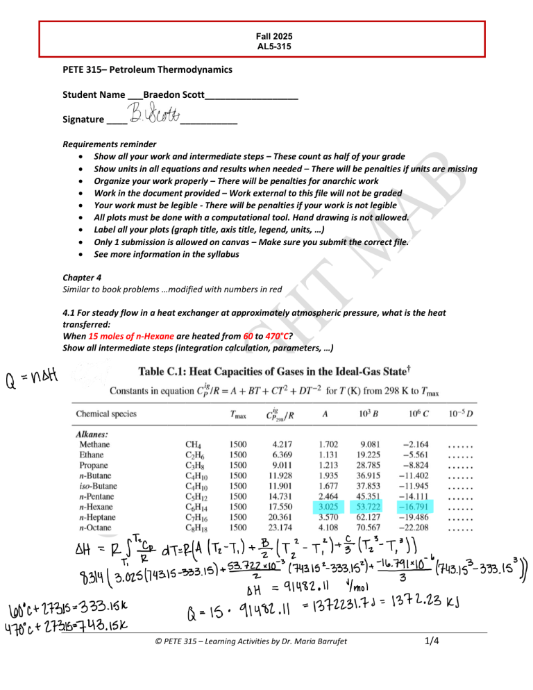 Petroleum Thermodynamics Assignment