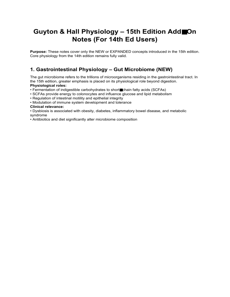 Guyton & Hall 15th Ed. Physiology Update Notes