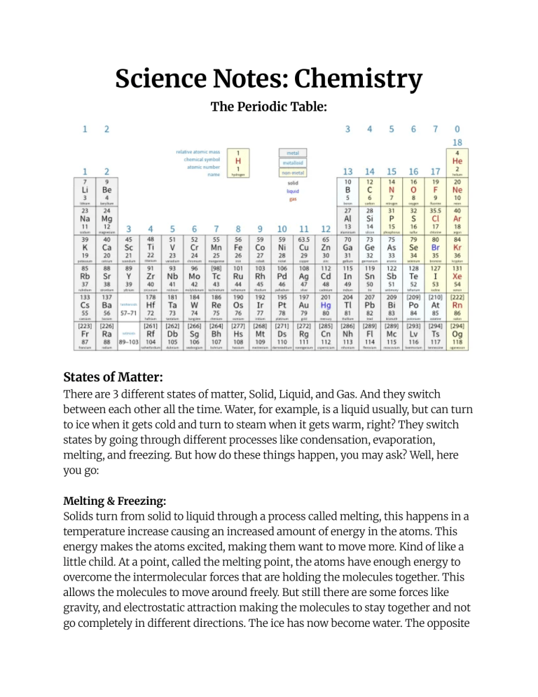Chemistry Study Notes: Matter, Atoms, and Bonding