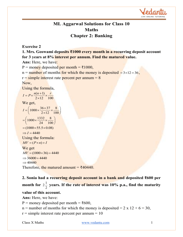 ML Aggarwal Class 10 Banking Solutions Chapter 2