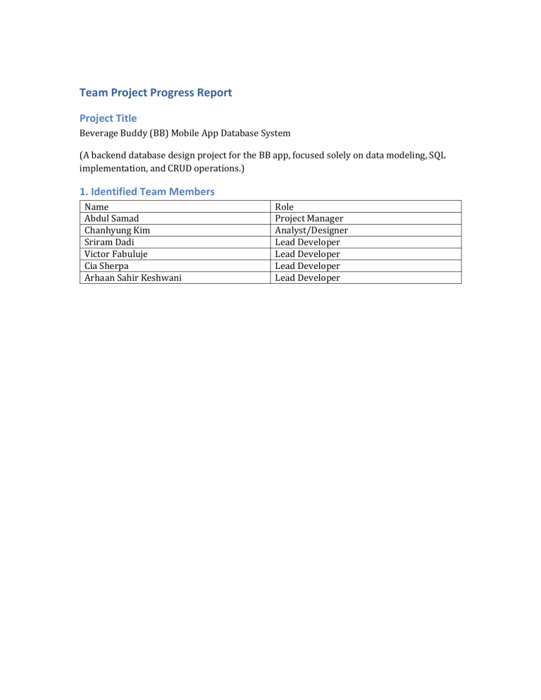 Beverage Buddy Database Project Report