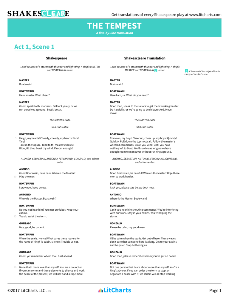 The Tempest Line-by-Line Translation | Shakespeare