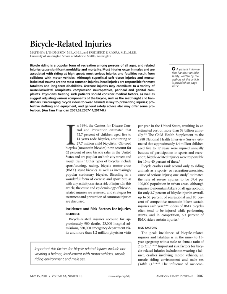 Bicycle-Related Injuries: Causes, Prevention, and Safety
