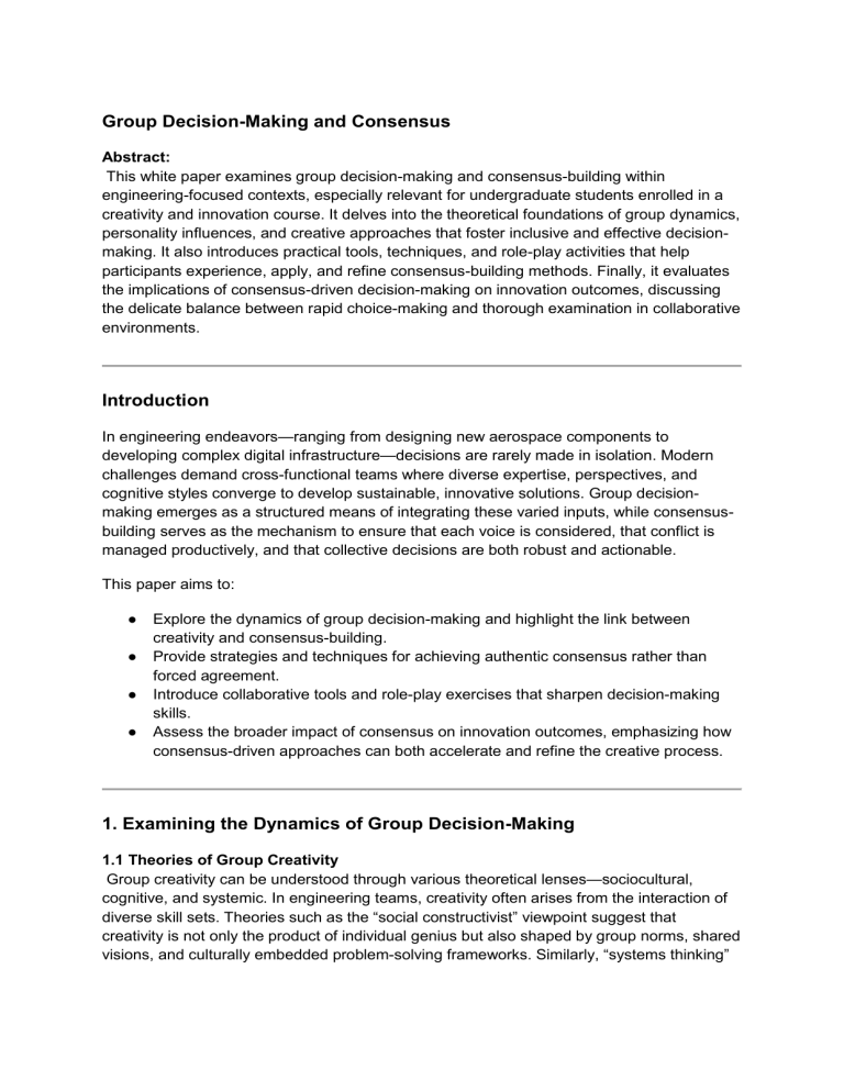 Group Decision-Making & Consensus in Engineering