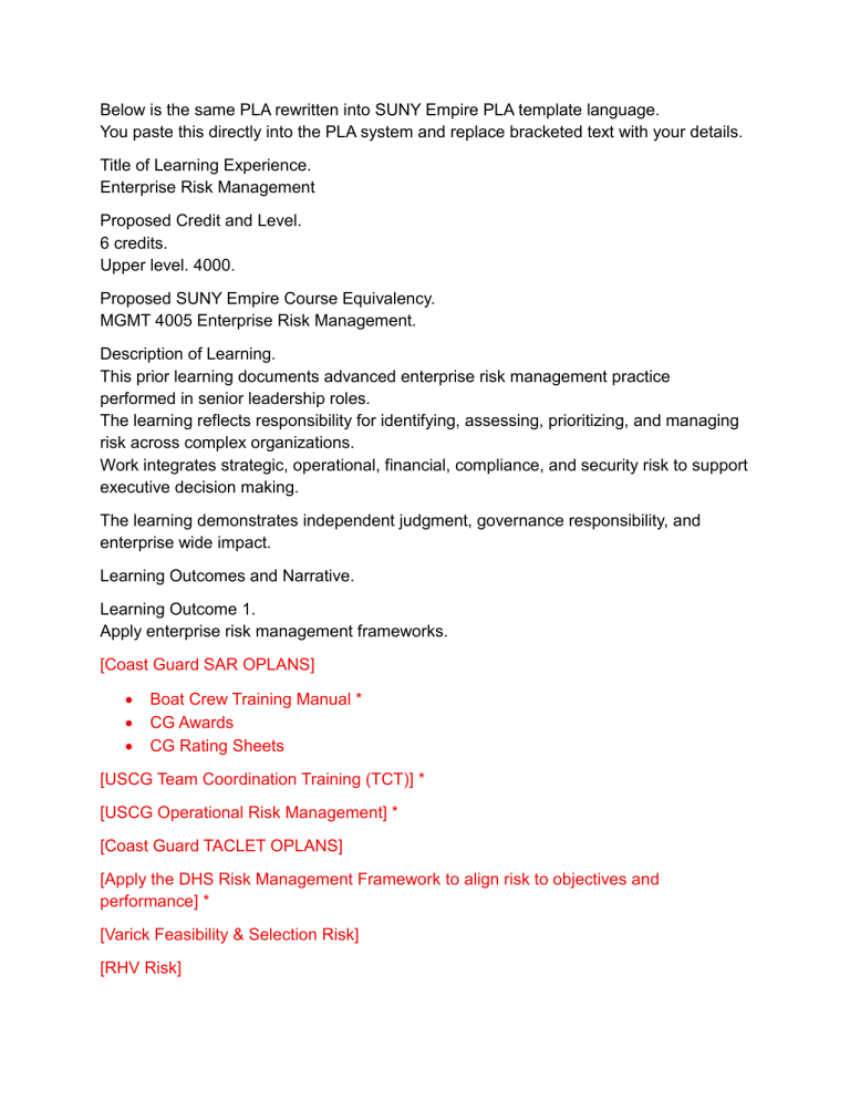 Enterprise Risk Management PLA Application