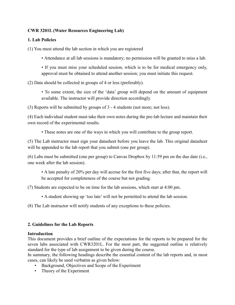 CWR 3201L Water Resources Engineering Lab Guidelines