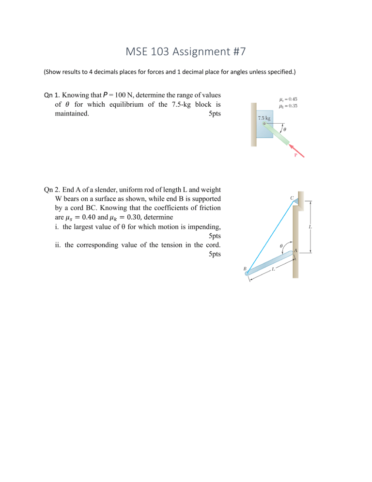 Physics 101 (statics) assignment 7