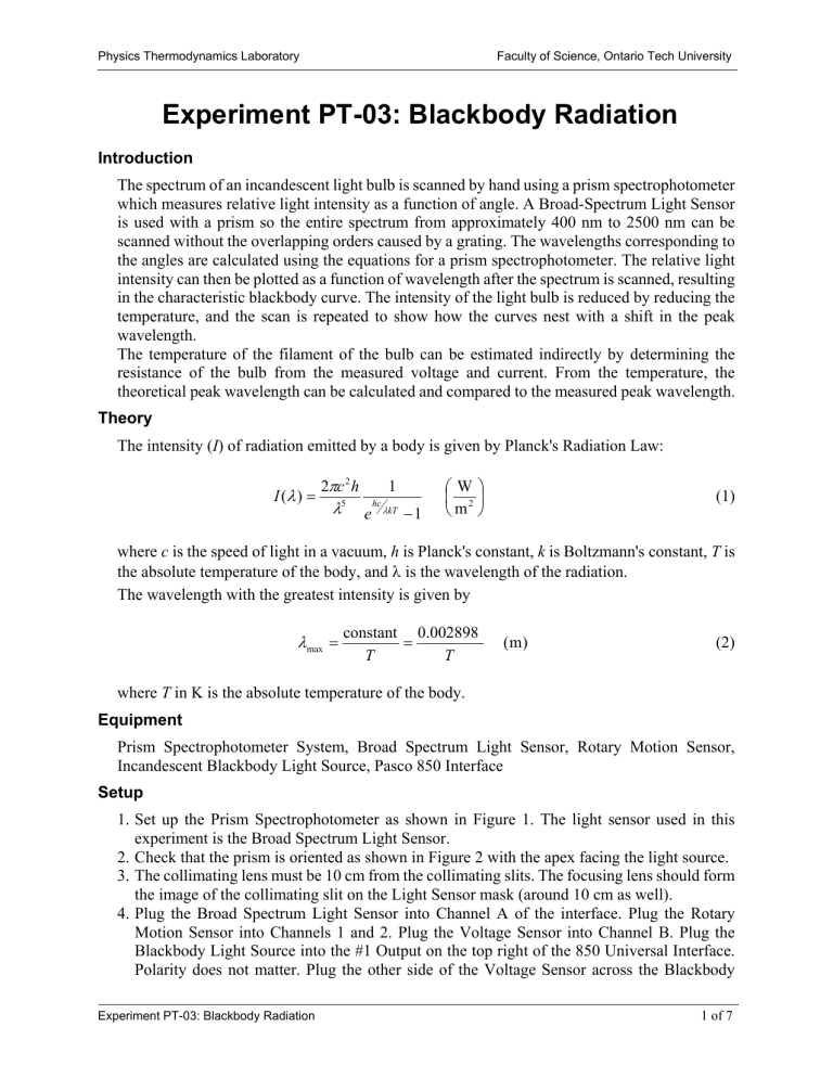 Physics Lab Experiment: Blackbody Radiation (PT-03)