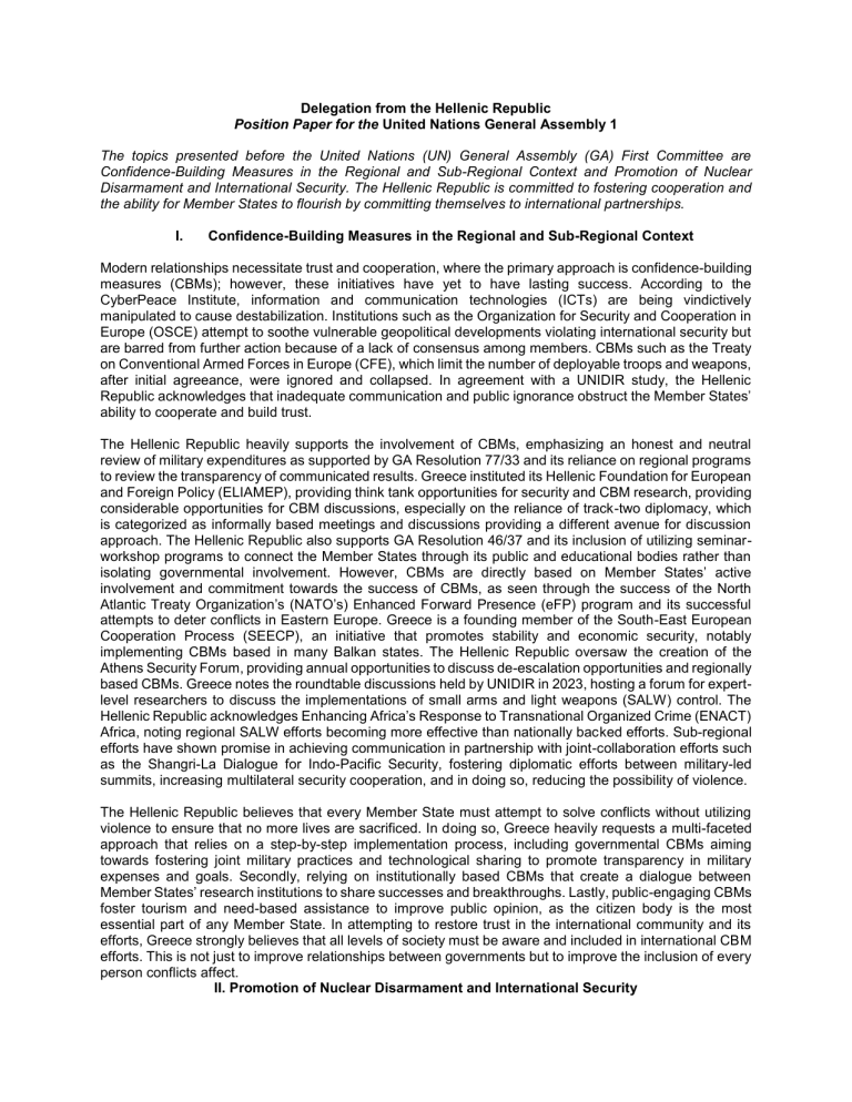 Greece UNGA Position Paper: Disarmament