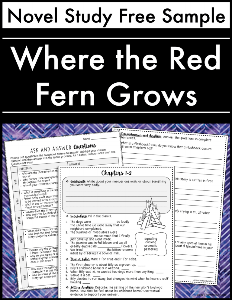 Where the Red Fern Grows Novel Study Sample