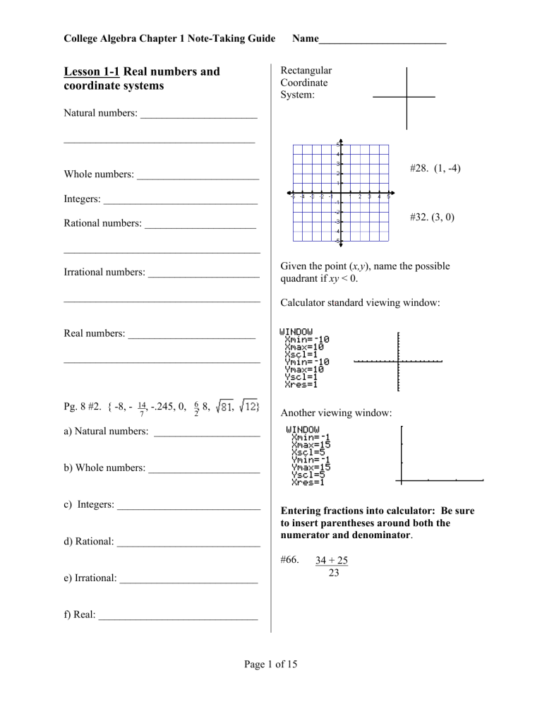 College Algebra Chapter 1 Note-Taking Guide