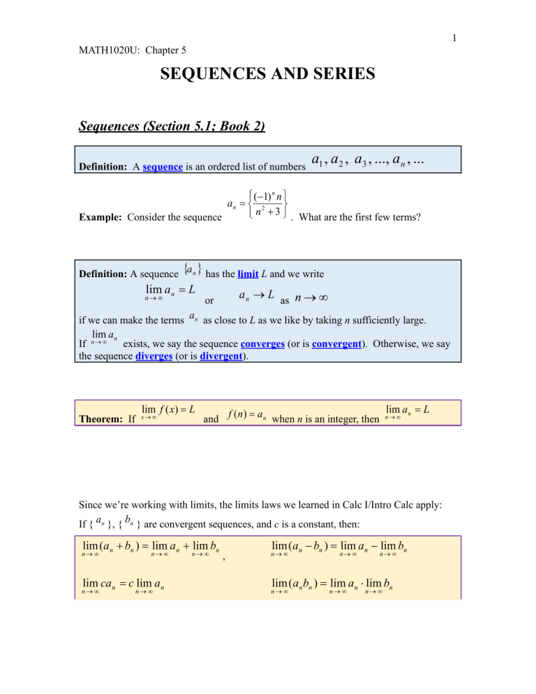 MATH1020U: Sequences and Series Notes